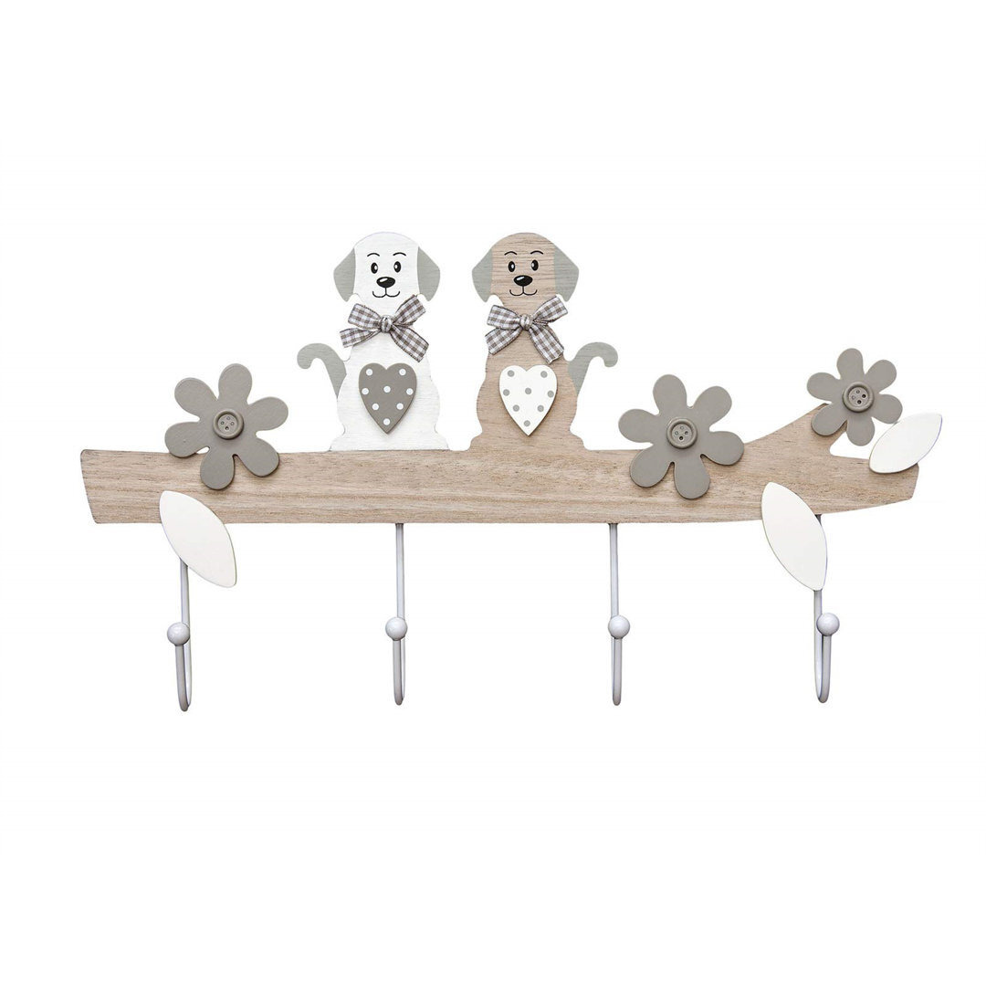 Coat Hooks Wall Mounted Wooden 4 X Clothes Hooks With Dogs Animal ...