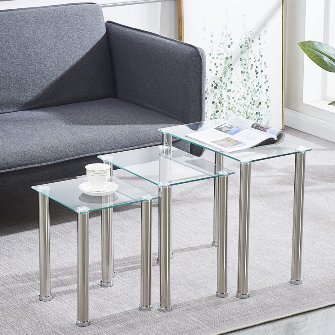 Glass Nest Of Tables, Set Of 3 Tables Side Nesting End Coffee Lamp ...