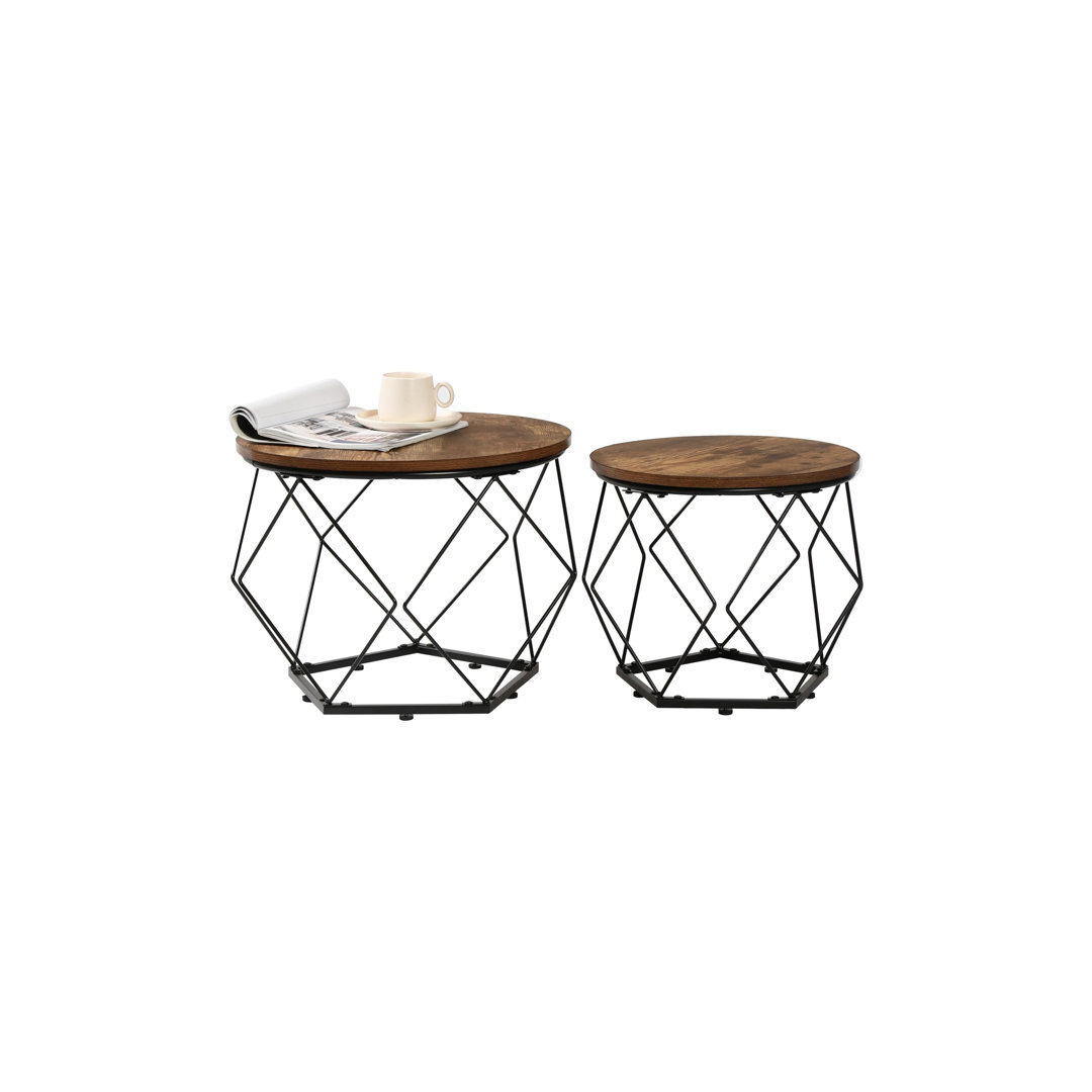 Coffee Table Set Of 2 Side Tables Wooden Surface With Robust Steel ...