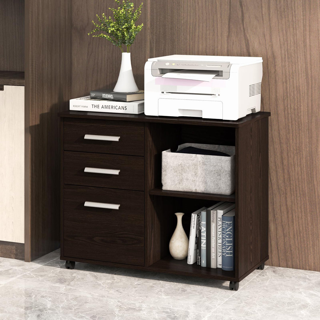 Mobile File Cabinet, 3-Drawer Lateral Filing Cabinet With Wheels & Open ...