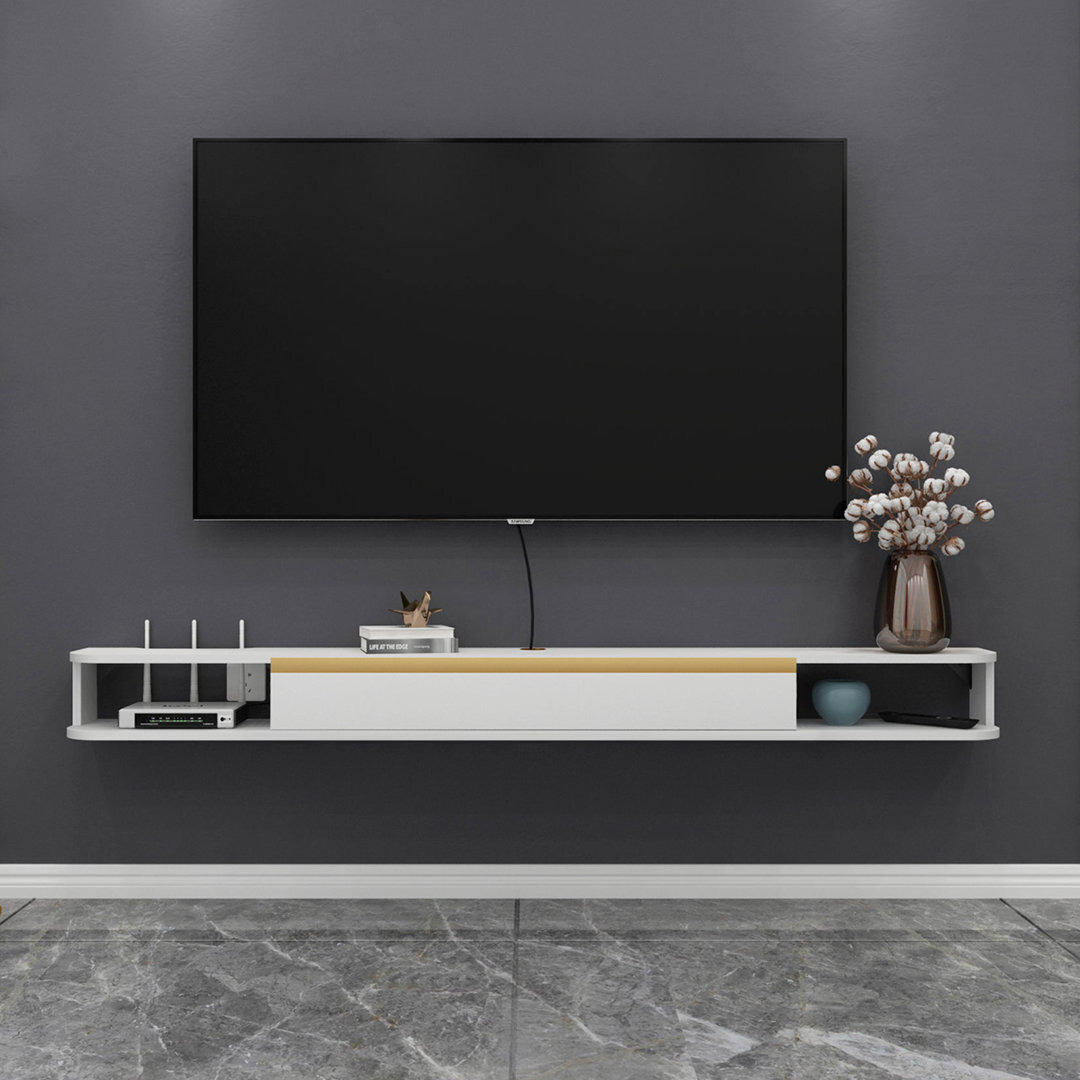 Floating TV Shelves Wall Mounted Floating TV Stand Entertainment Media Console Center Large Storage Cabinet For Living Room Bedroom 160Cm White by Wayfair ufurnish