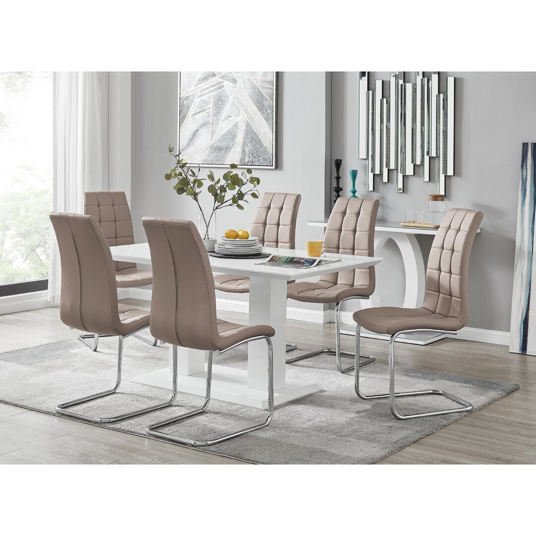 Edzard Double Pedestal High Gloss Dining Table Set with 6 Modern Faux ...