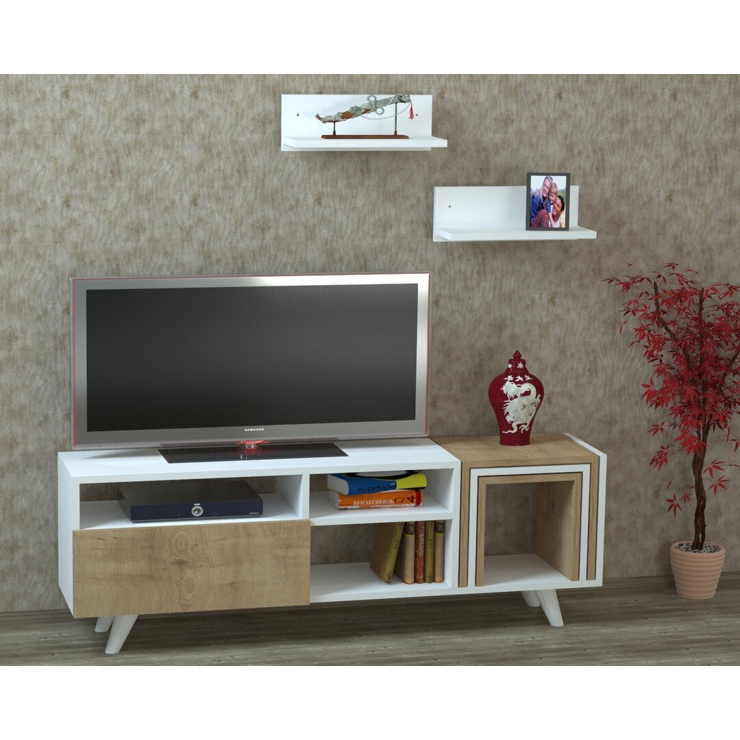 Lena TV Unit White & Oak by Wayfair | ufurnish.com