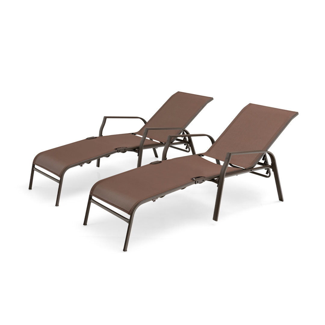 2 Piece Patio Adjustable Folding Stackable Chaise Lounge Outdoor Patio ...