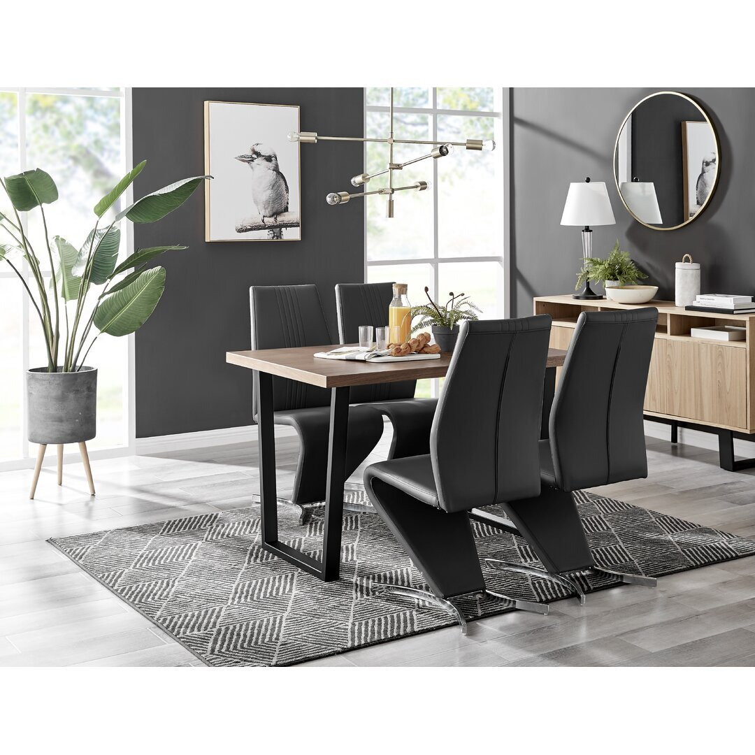 Kylooe Modern Brown Wood And Black Metal Dining Table Set With 4 Modern ...