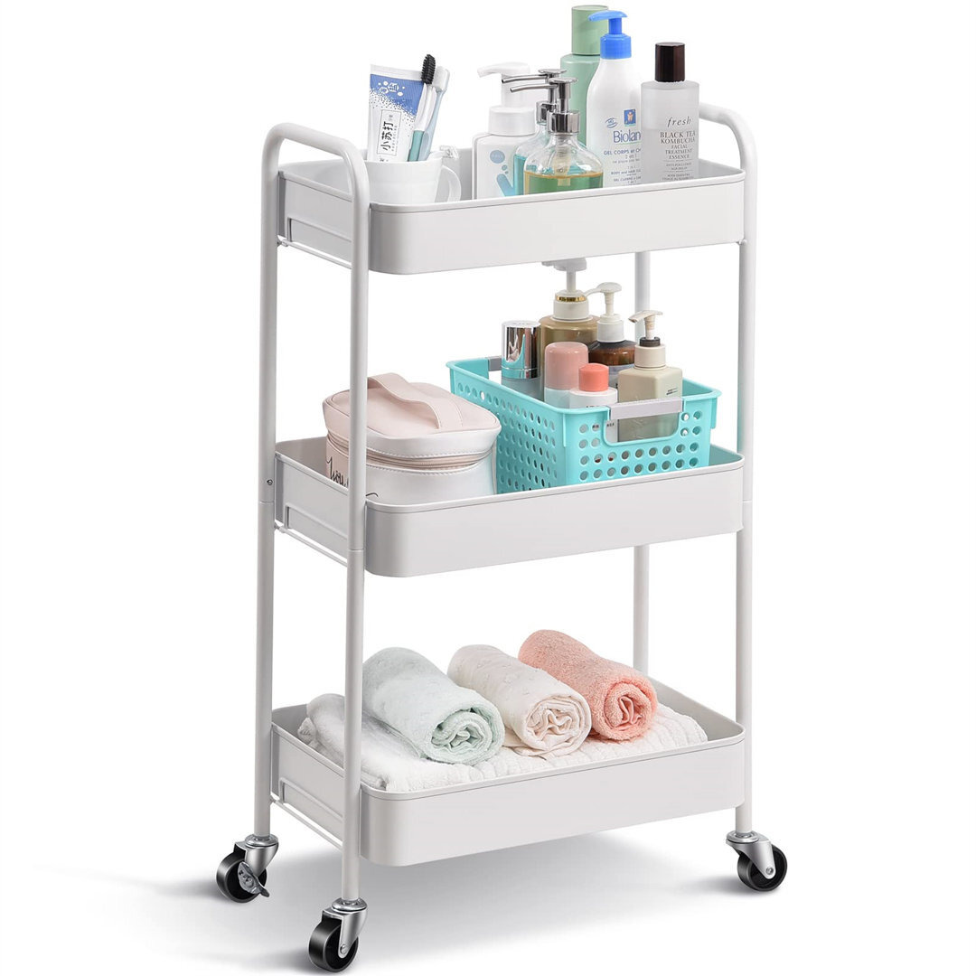3-Tier Rolling Cart, Metal Storage Trolley With Lockable Wheels,Mobile ...