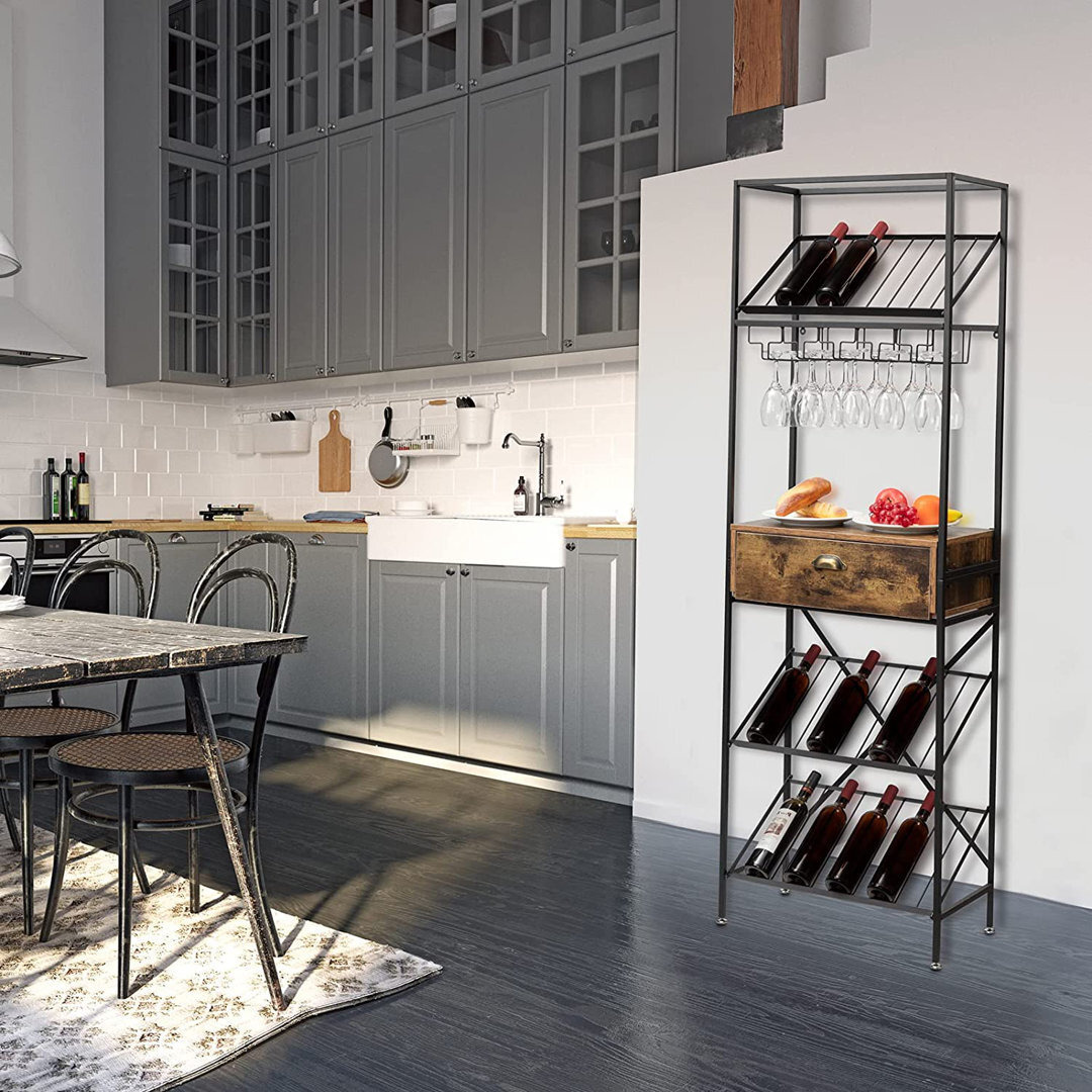 Large Wine Rack Table With Drawers, 3-Layer Wine Bottle Organizer ...