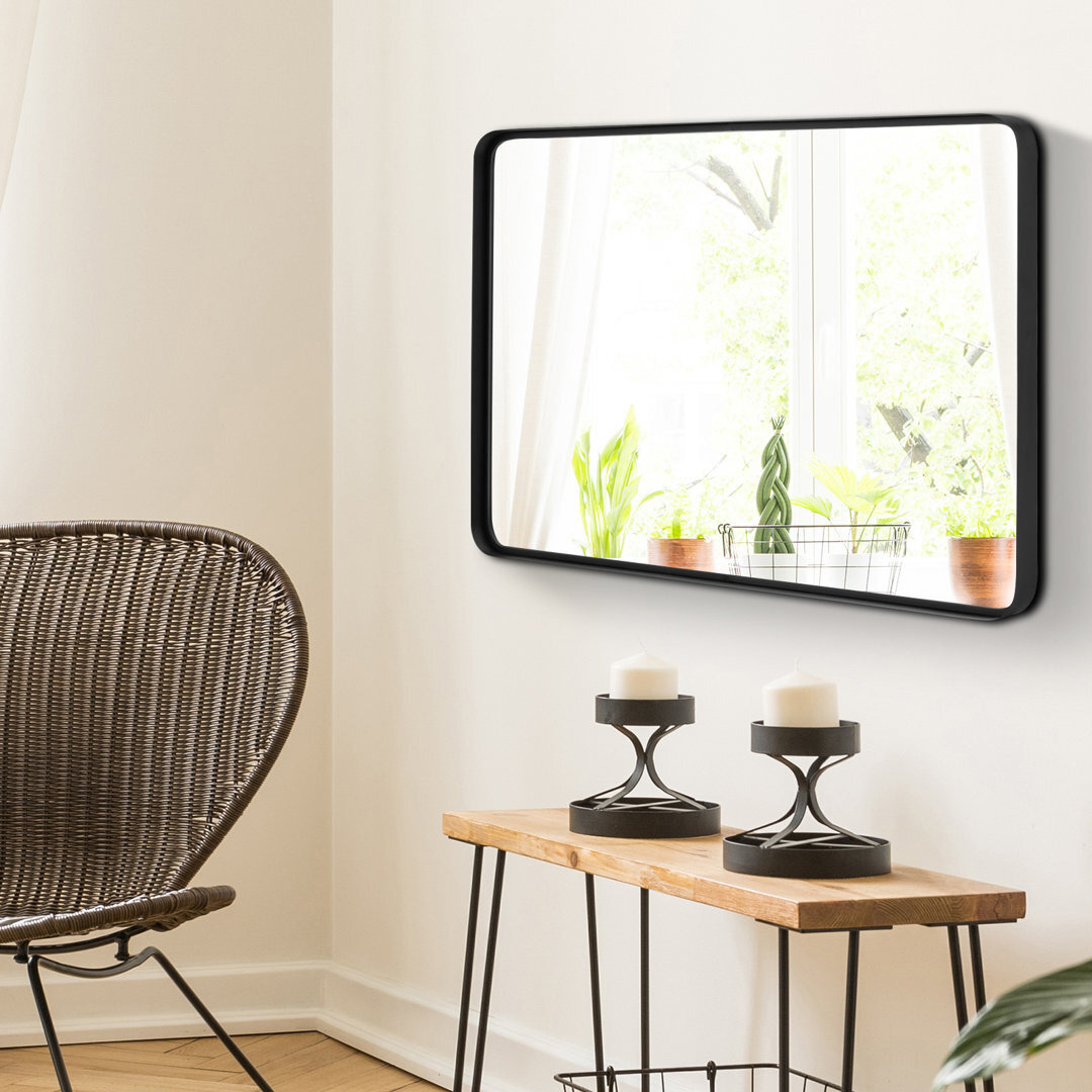 Rectangular Wall Mirror Modern Mirror With Solid Steel Frame & Rounded ...