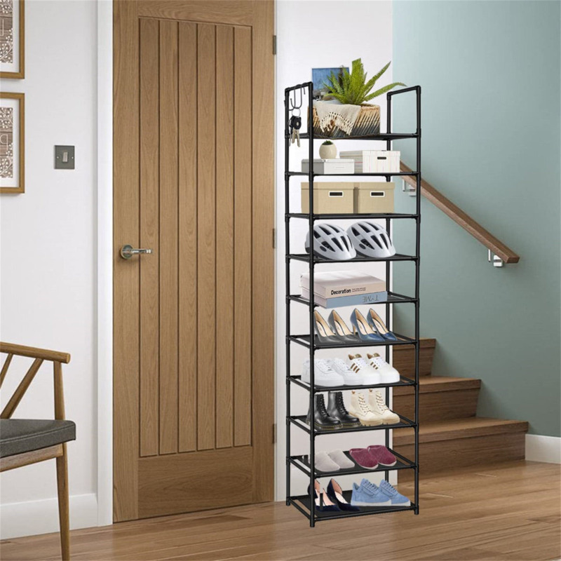 10 Tier Shoe Rack, Tall Shoe Rack Metal Narrow Shoe Rack Non-Woven ...