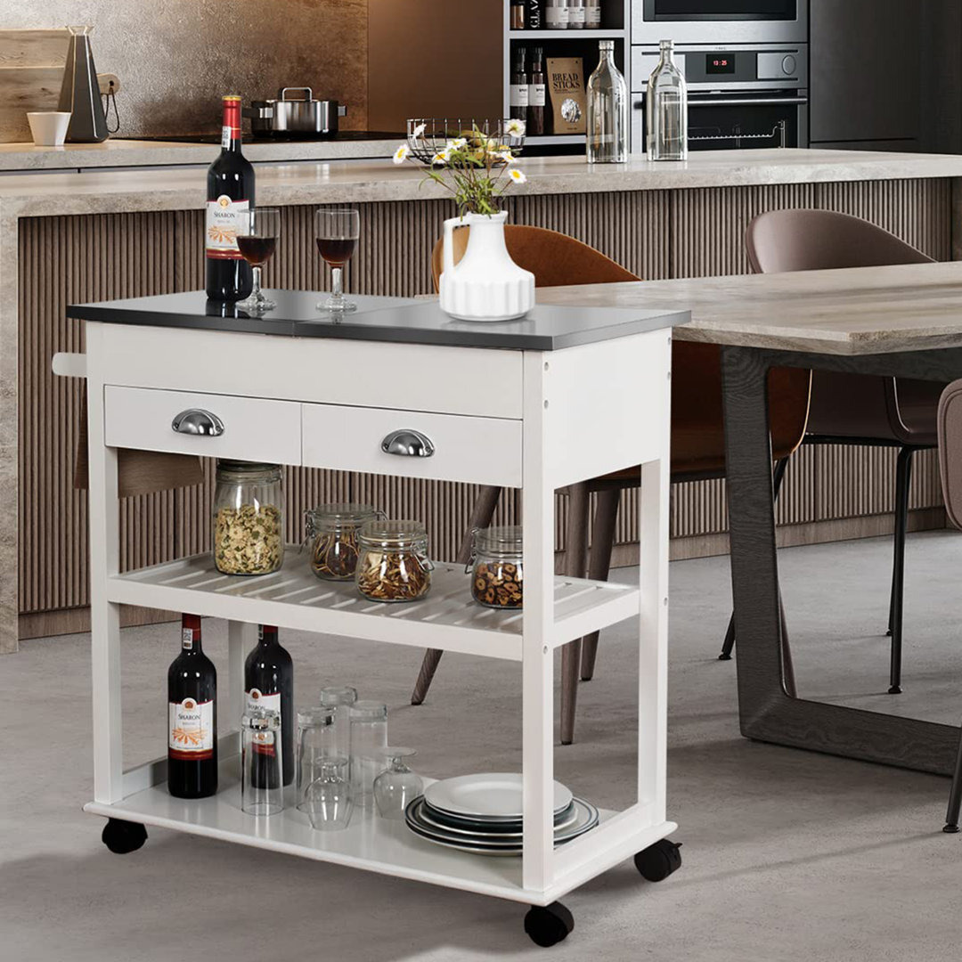 Kitchen Island Sideboard With Stainless Steel Worktop, Rolling Kitchen ...