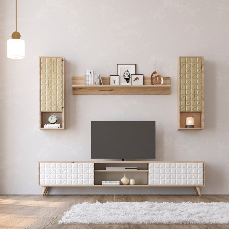 KRO 170Cm TV Unit/Enteratinment Cabinet With Shelving, Oak-White by ...