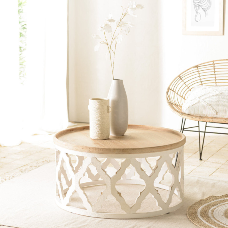 Redeker Round Coffee Table 81X81cm Natural Top White Legs by Wayfair ...
