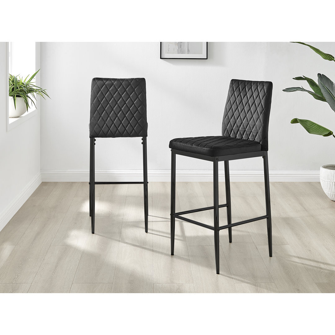 Milton Luxury Breakfast Bar Stool in Quilted Design Velvet Black Leg ...