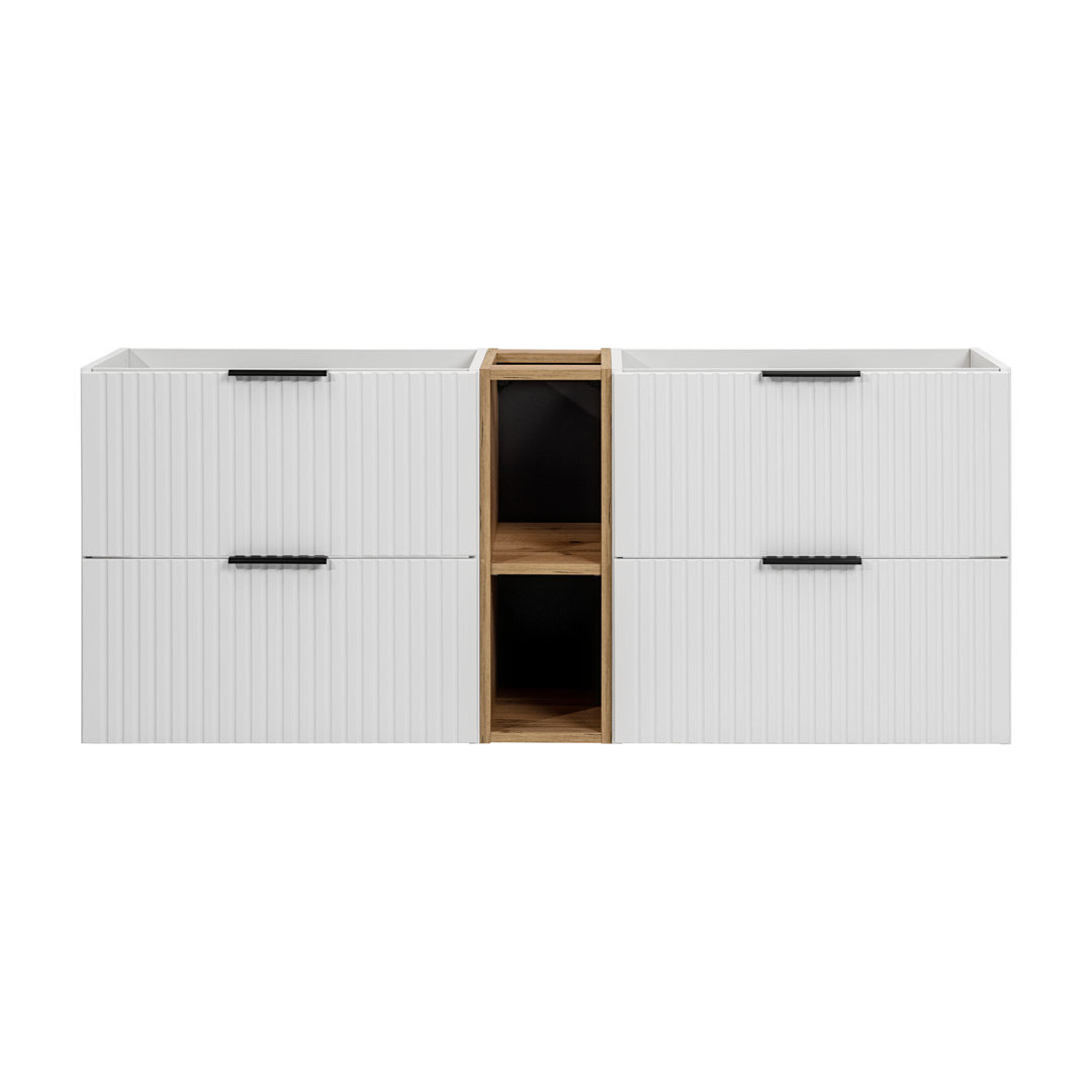 Renda 140cm Wall Mounted Double Bathroom Vanity Base Only in White/Oak ...