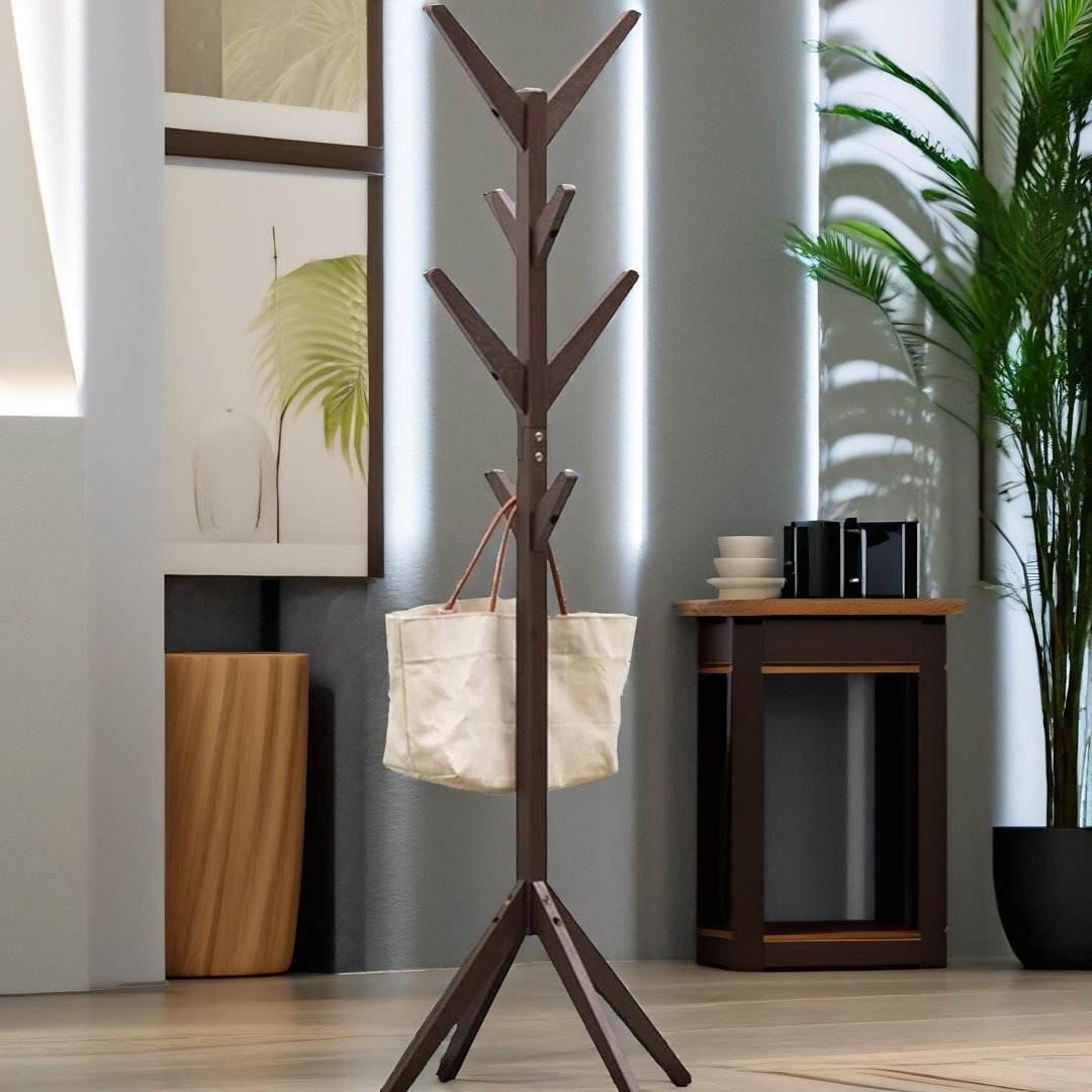 Solid Wooden Freestanding Coat Rack Hat Stand with 8 Hooks Entryway ...