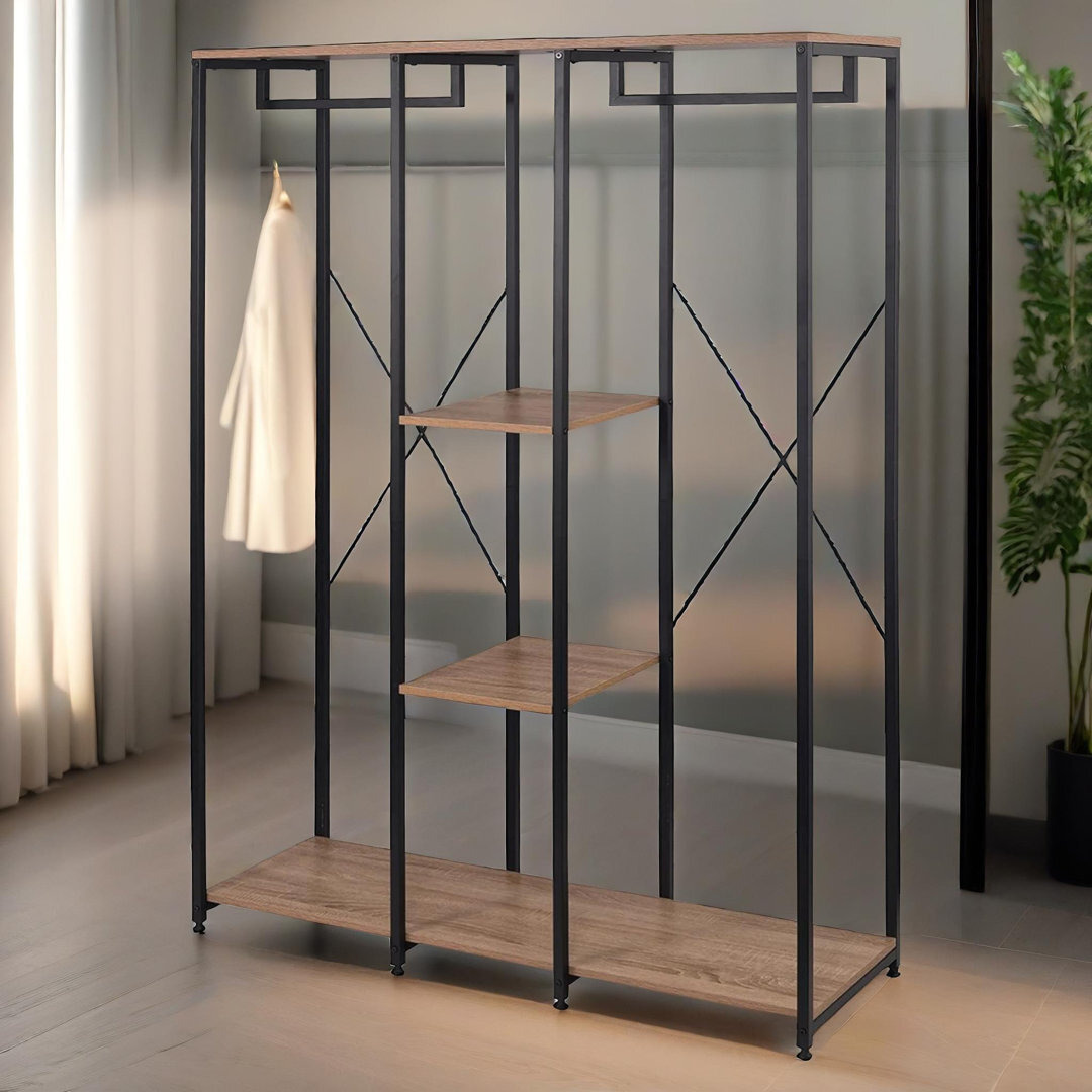 Brano Rustic Industrial Clothes Rail, Metal Open Wardrobe, Clothes Rack ...