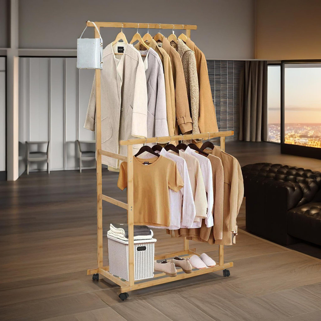 Foxdale Portable Natural Bamboo Wooden Clothes Rail, Open Wardrobe ...