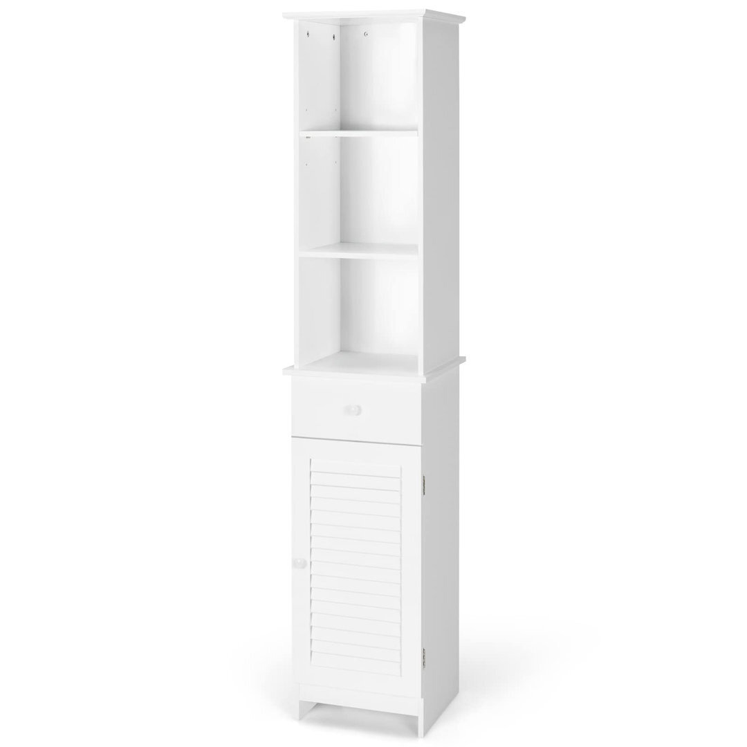 Bathroom Tall Cabinet, Freestanding Slim Storage Cupboard With ...