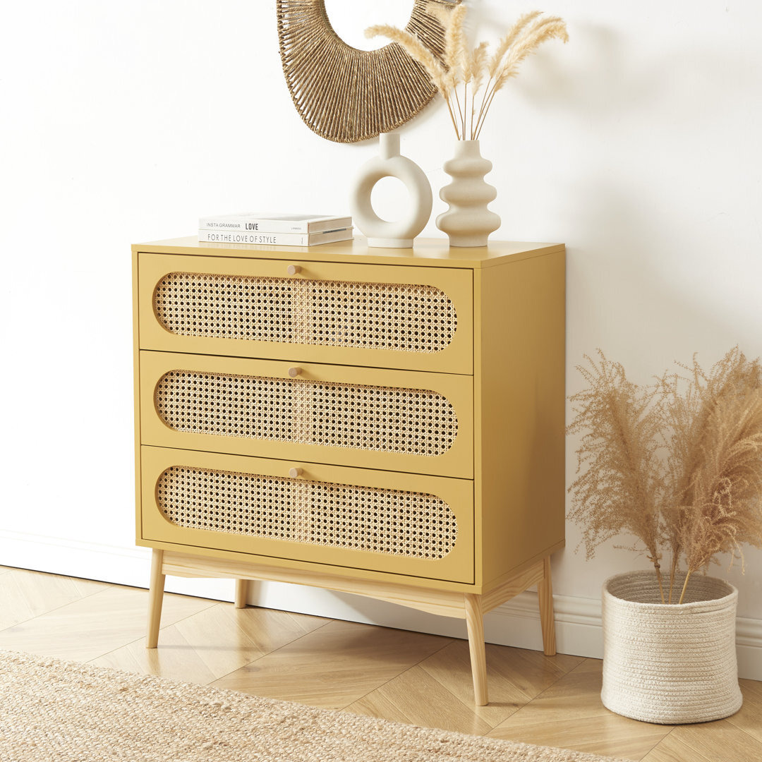Alexian terracotta and rattan cane chest of drawers 3 drawers by ...