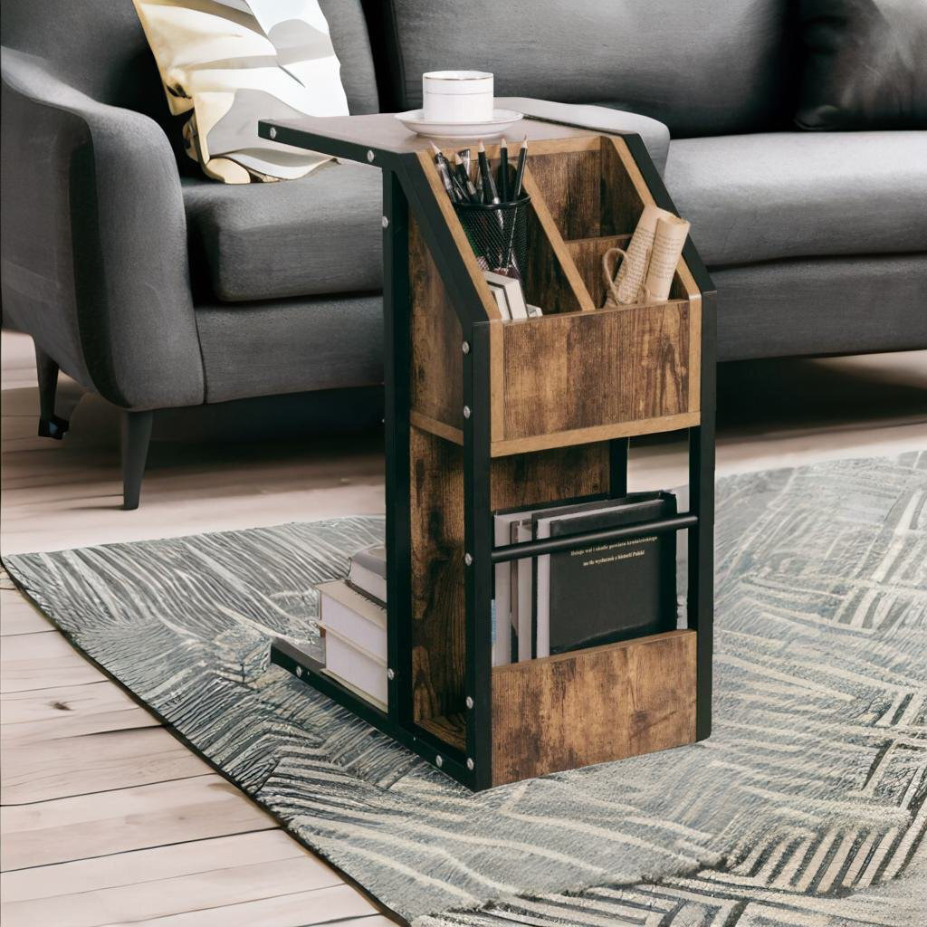 Addiemae Solid Side Table with Storage Compartments and Shelves Metal ...