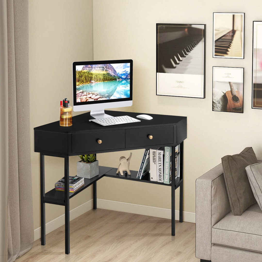 Triangular Corner Desk, Computer Workstation Desk With Open Shelf ...