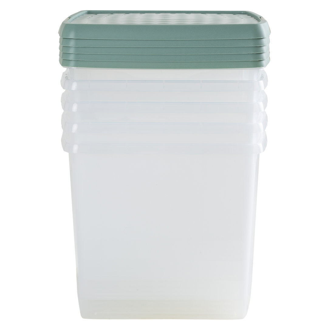 Wham Clip 5x 13.2L Square Plastic Storage Boxes with Secure Clip Lock ...