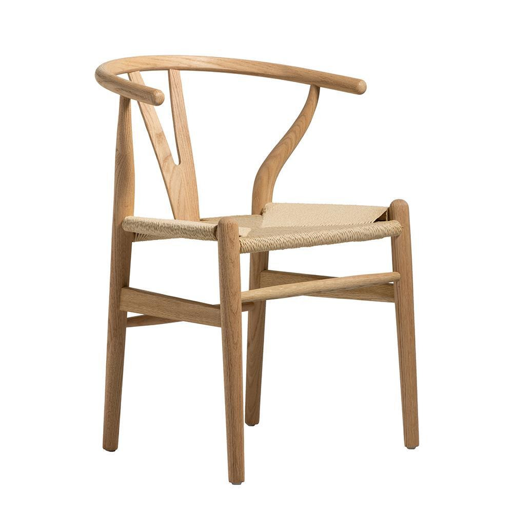 Wishbone Inspired Olson Dining Chair - Ashy Natural Oak Frame - Natural ...