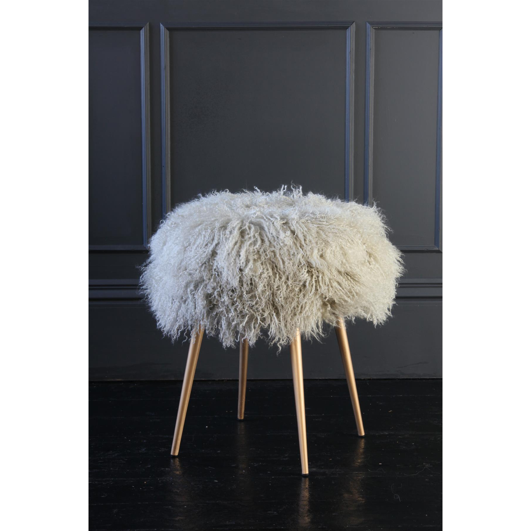 Mongolian Fur Foot Stool - Grey Seat - Gold Base - Where Saints Go by ...
