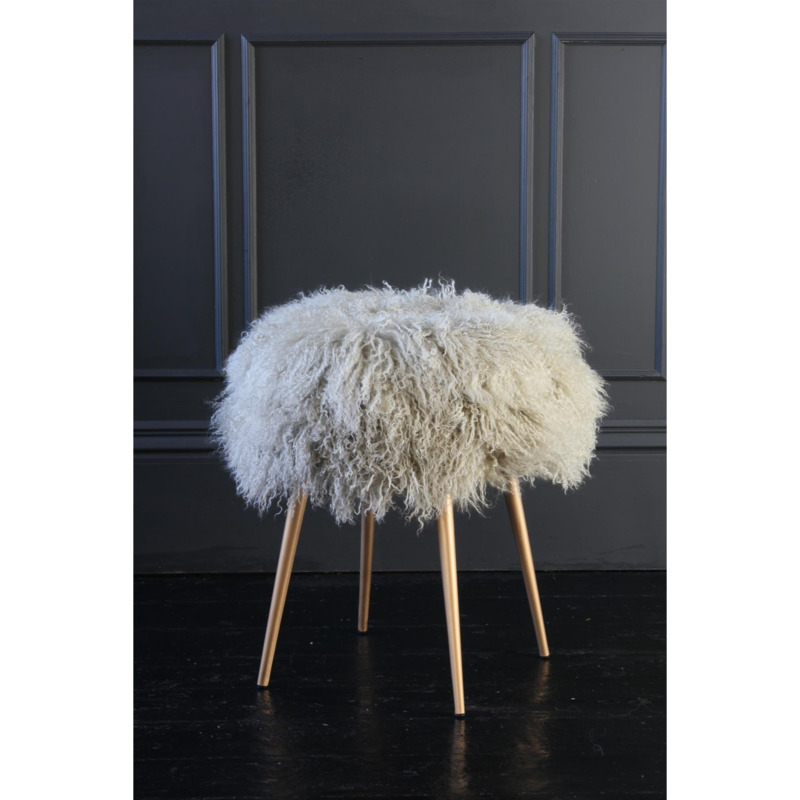 Mongolian Fur Foot Stool - Grey Seat - Gold Base - Where Saints Go by ...