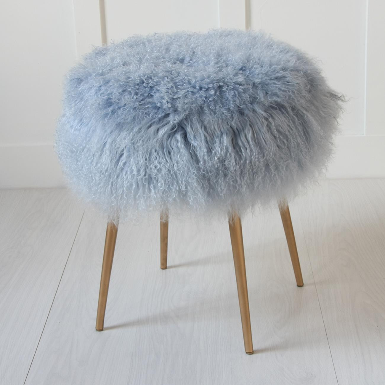 Mongolian Fur Foot Stool - Blue Seat - Gold Leg - Where Saints Go by ...