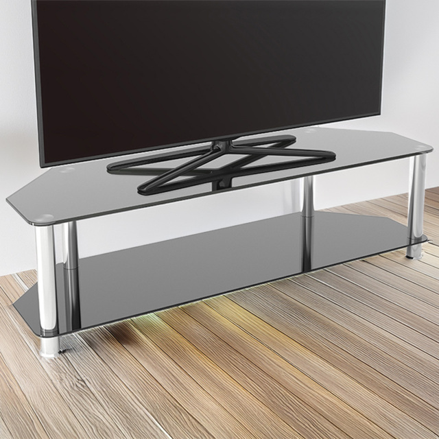AVF Classic 2 Shelf Black and Chrome Glass Corner TV Unit by Wilko ...