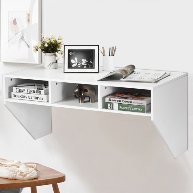 Costway 3 Shelf Wall Mounted Computer Desk White by Wilko | ufurnish.com