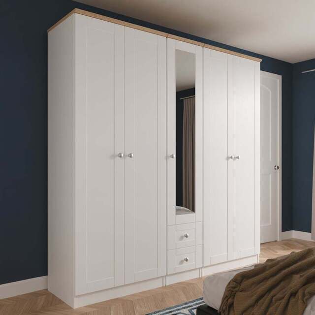Crowndale Sussex 5 Door 2 Drawer White Ash and Bardolino Oak Tall ...