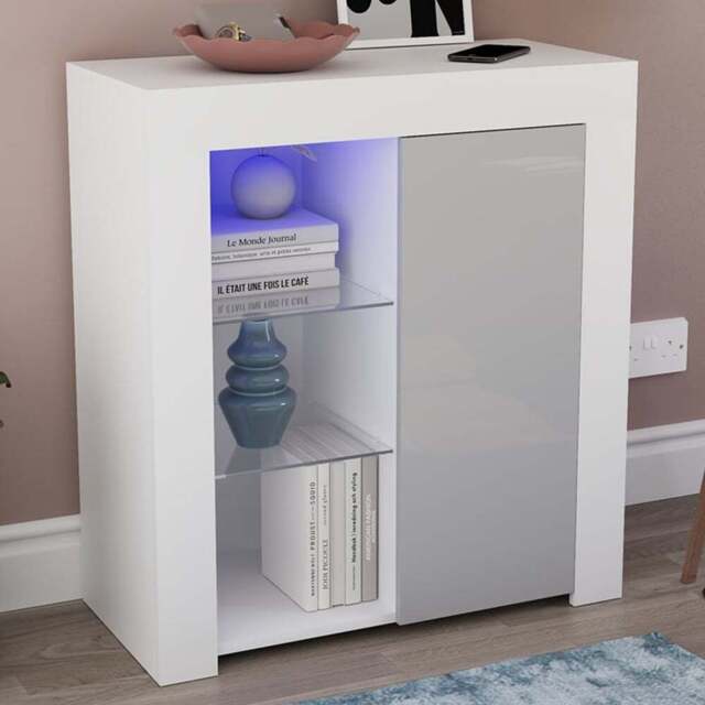 Vida Designs Azura Single Door White and Grey Sideboard with LED by ...