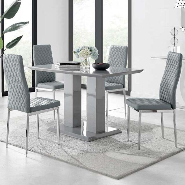 Furniturebox Molini Valera 4 Seater Dining Set Grey Gloss and Chrome by ...
