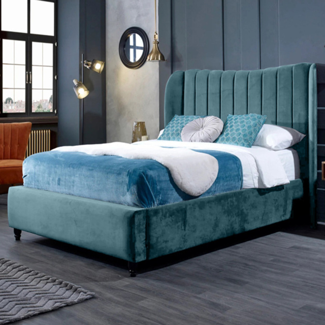 Eleganza Home Carli Double Duck Egg Plush Velvet Bed Frame with Lined ...