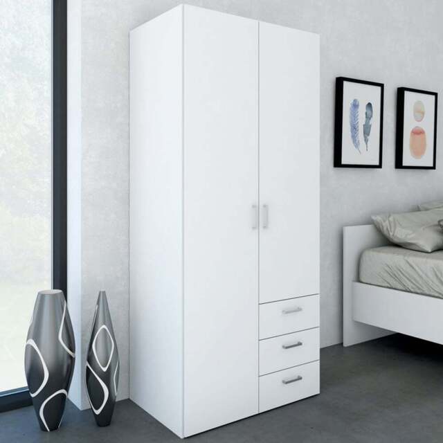 Florence Space 2 Door 3 Drawer White Wardrobe - Size: 2 Door, 3 Drawer ...