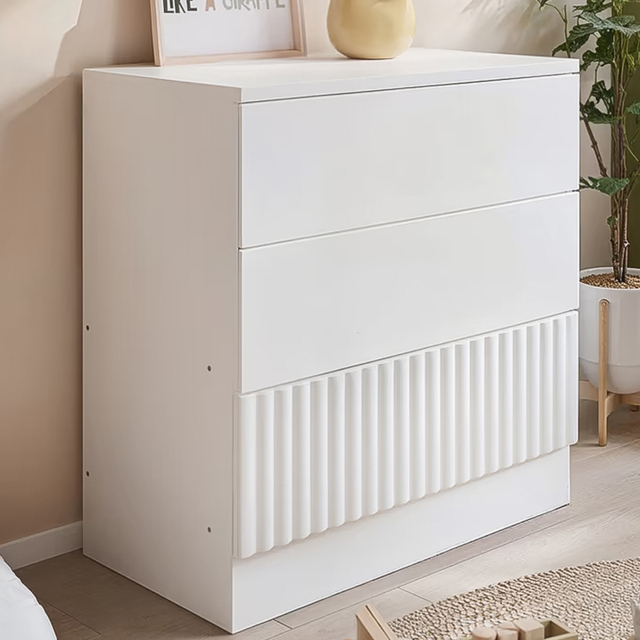 Flair Luca 3 Drawer White Ribbed Chest of Drawers by wilko | ufurnish.com