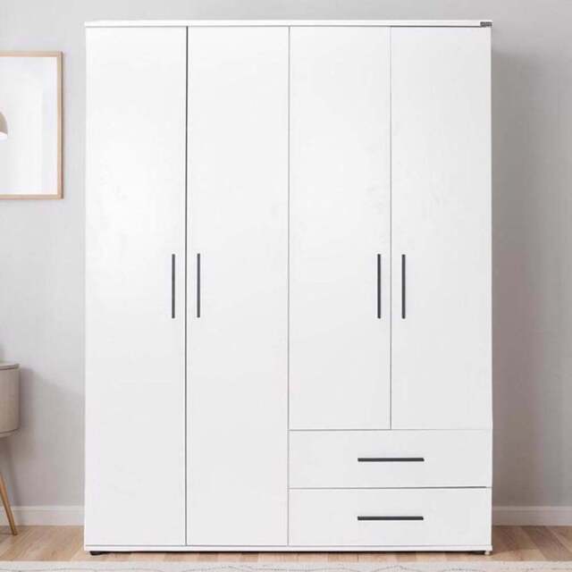 FWStyle 4 Door 2 Drawer Matt White Quad Wardrobe by wilko | ufurnish.com