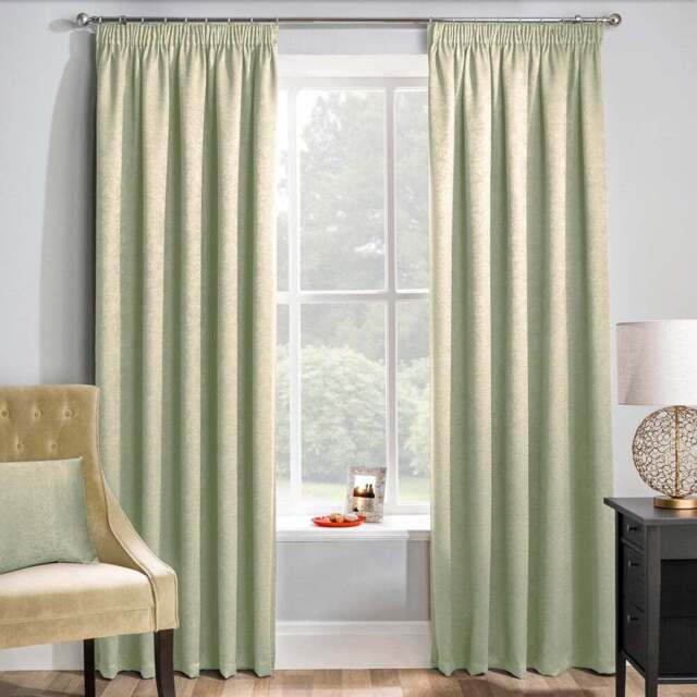 Enhanced Living Matrix Green Thermal Pencil Pleat Readymade Curtains ...
