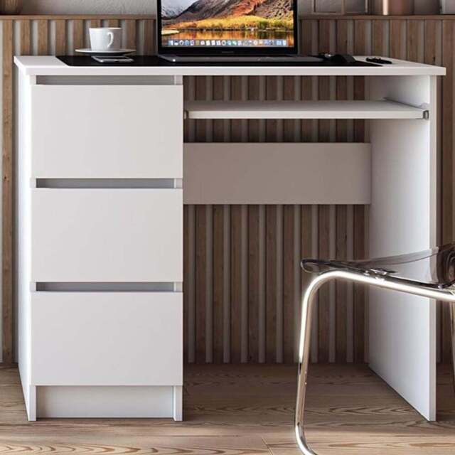 Shefa Cina 3 Drawer Computer Desk with Keyboard Tray White by wilko ...