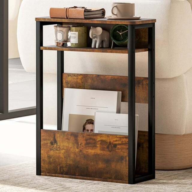 HOMCOM 2 Shelf Rustic Brown Narrow Side Table by Wilko | ufurnish.com