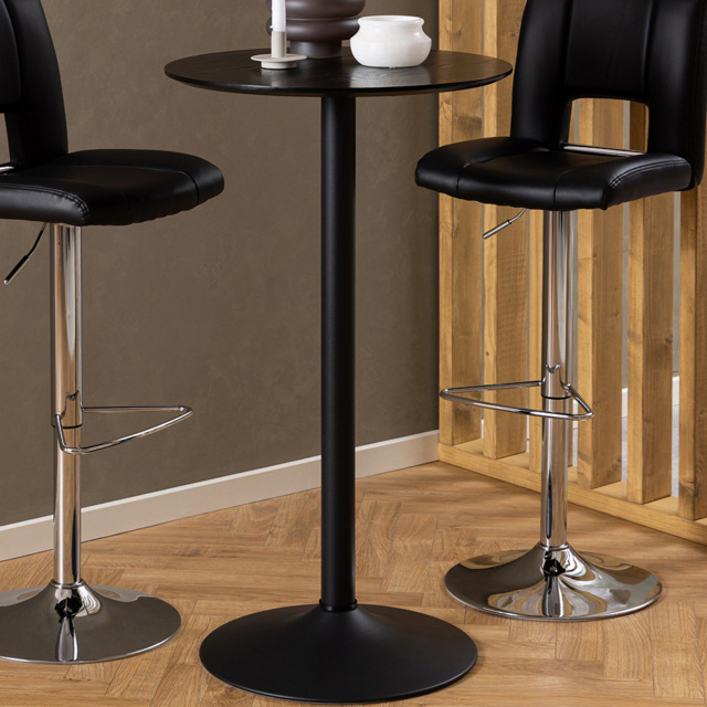Florence Ibiza 4 Seater Tall Round Bar Table Black Ash and Matt Black ...