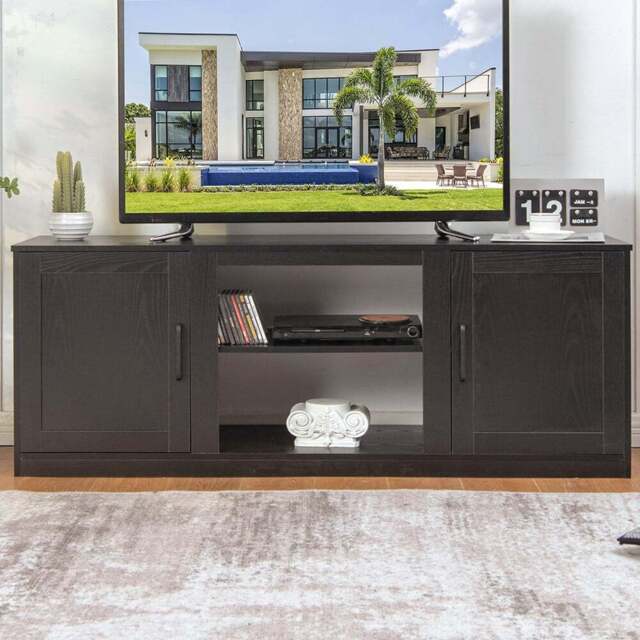 Costway 2 Door Black TV Unit with Adjustable Shelves by wilko ...