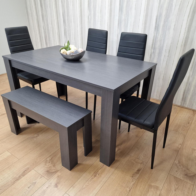 Kosy Koala 6 Seater Metal Arrow Design Dining Bench Set Black and Dark ...