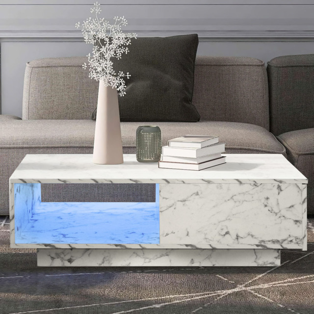 Comfy Living Single Shelf Single Drawer White Marble Effect High Gloss ...