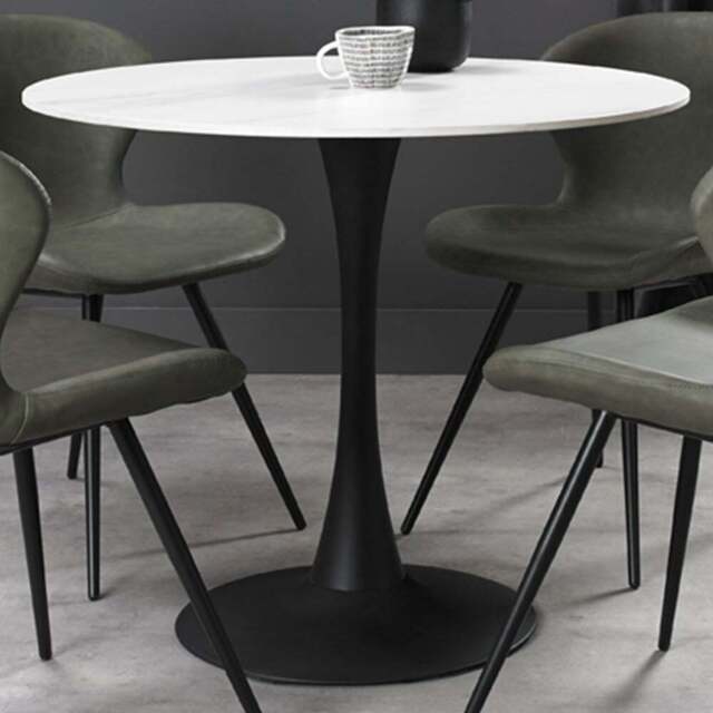 Bentley Designs Mason 4 Seater White Sintered Stone Circular Dining ...