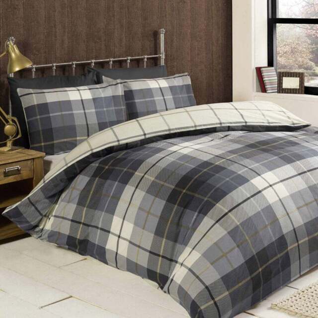 Rapport Home Lomond Check Flannellette Super King Size Blue Brushed ...