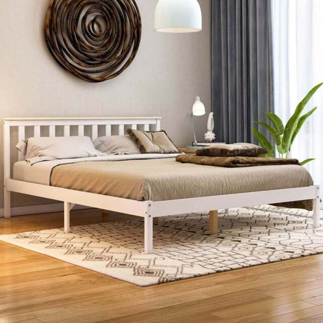 Vida Designs Milan King Size White and Pine Low Foot Wooden Bed Frame ...