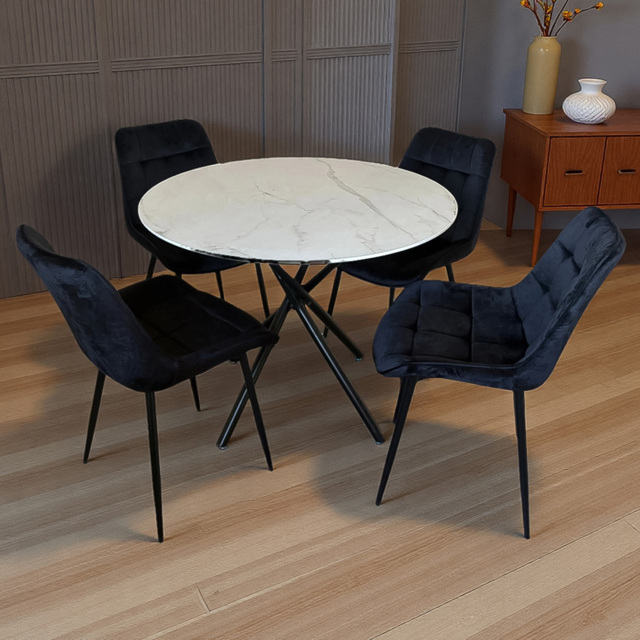 Indoor Living Seattle 4 Seater Black Erica Velvet Dining Table Set by ...